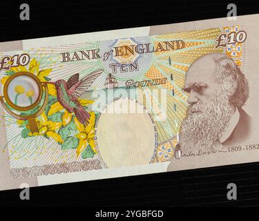 British £10 Banknote Back with Charles Darwin Portrait and Hummingbird ...