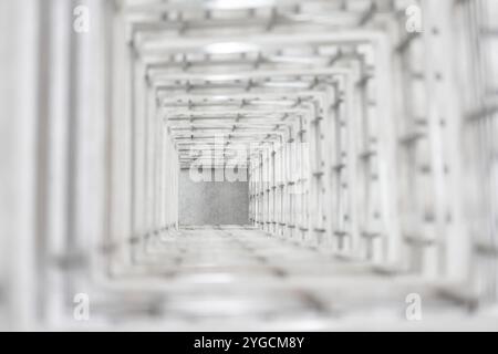 Top angle view of the white reinforced steel bar framework column ...