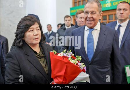 North Korean Foreign Minister Son Hui-choi (center) during the talks ...