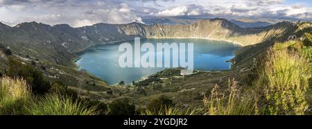 A panoramic shot of volcanic Crater Lake in south-central Oregon in the ...