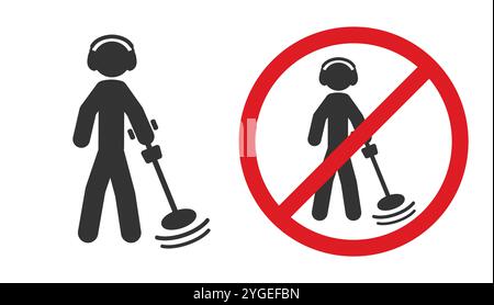 No Metal detecting icon symbol. Metal detecting not allowed logo sign ...