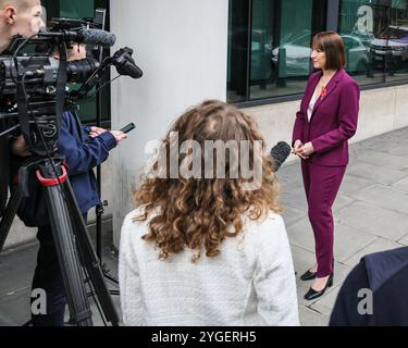 Chancellor of the Exchequer Rachel Reeves talking to the media during a ...