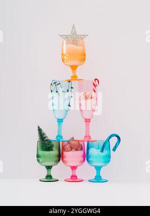 New Year tree decorations glasses Stock Photo - Alamy