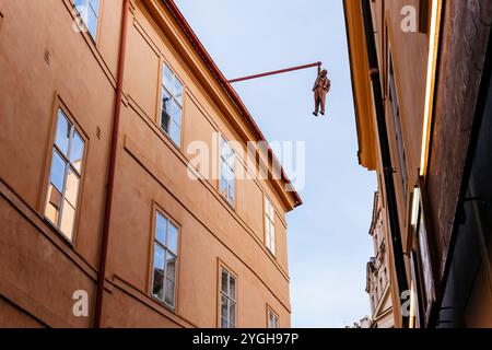 The 220 cm high statue of Sigmund Freud hanging by one hand from the ...