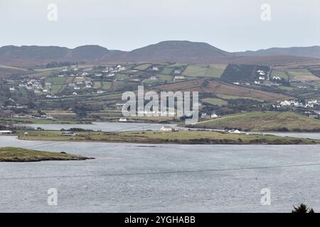 view of mulroy bay with island roy, county donegal, republic of ireland ...
