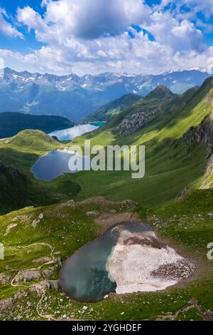 Aerial view of the Ritom lake and Tom Lake in summer. Ritom-Piora ...