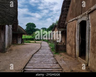 Tour of the Haitabu Viking Museum on the River Schlei, houses Stock ...