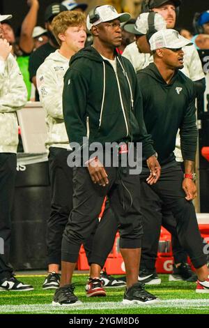 Atlanta Falcons head coach Raheem Morris stands on the field before an ...
