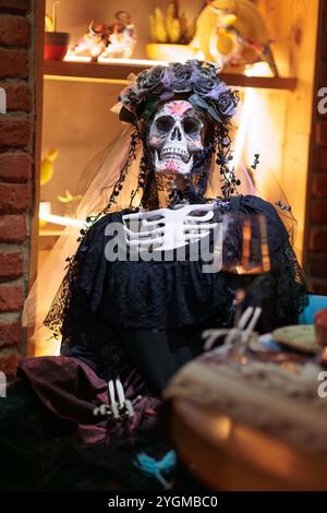 Portrait of female skeleton Catrina La Calavera . Festive spooky ...