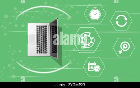 Top view of laptop with symbol of workflow concept Stock Photo - Alamy