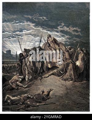 The death of King Ahab in his chariot. Old Testament. Antique bible ...
