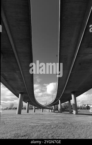 Curved ramp bridges, approach to the Rheinknie Bridge, cable-stayed ...
