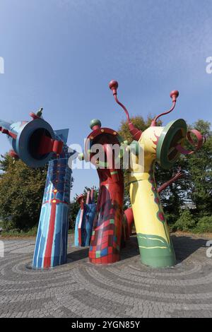 Sculpture of the Nessy family in bright colours, sea monster, aeration ...