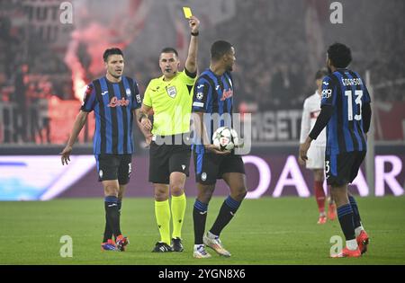 Isak Hien of Atalanta BC gestures at the end of the UEFA Champions ...
