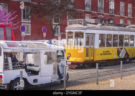 Lisbon, Portugal - March 27, 2018: Yellow tram, symbol of Lisbon at ...