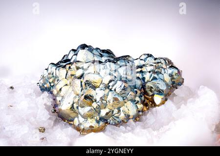 Iridescent Pyrite Cluster on Quartz. Specimen from Dörflinger quarry ...