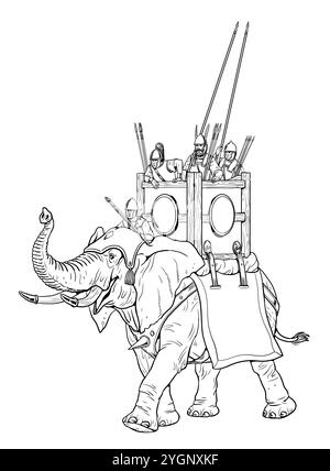Ancient war elephant with crew. Historical drawing Stock Photo - Alamy