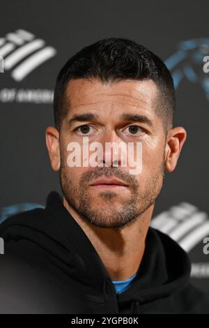 Carolina Panthers head coach Dave Canales walks the sideline before an ...