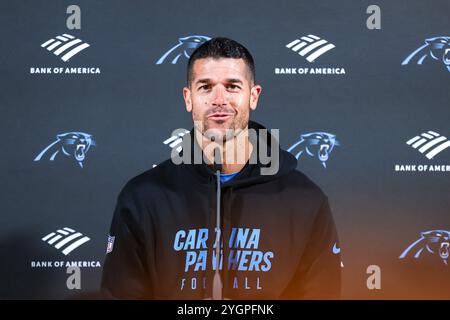 Carolina Panthers head coach Dave Canales speaks after an NFL football ...
