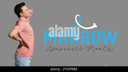Banner for Marrow Awareness Month with young man suffering from back ...