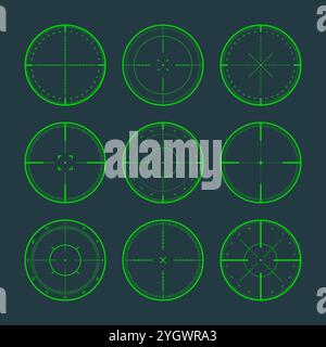 Various sniper rifle sights with degree scale, weapon optical scope ...