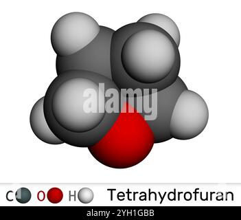 Tetrahydrofuran (THF, oxolane) solvent molecule. Stylized skeletal ...
