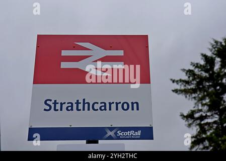 Station name board sign for Strathcarron Railway Station, Scottish ...