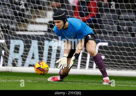 Derby County goalkeeper Jacob Widell Zetterstrom warming up before the ...