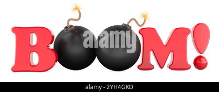 Bomb text with black round bomb. 3D rendering isolated on white ...