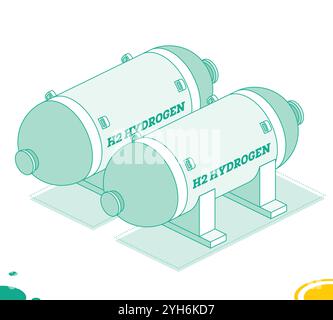 Isometric h2 hydrogen storage tanks. Vector illustration. Outline ...