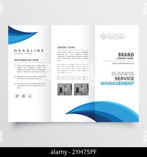 Layout triple brochure. Design with blue by waves. EPS 10 Stock Vector ...