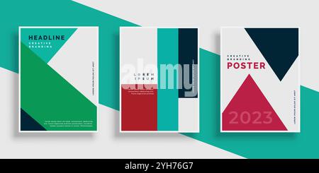 Geometric cover design template set. Gold abstract lines on maroon ...