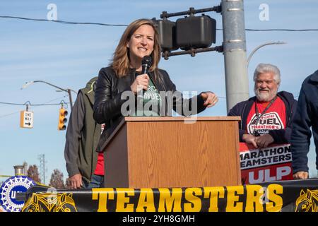 Michigan Secretary of State Jocelyn Benson speaks to reporters ...