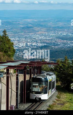 Panoramic train going to the top of the Puy de Dome volcano in the Park ...
