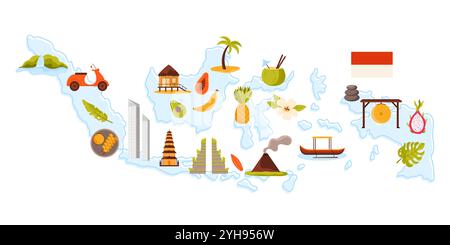 Indonesian culture elements, landmarks and food on Indonesia ...