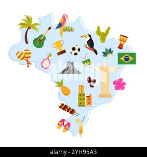 Travel to Brazil set, Brazilian ethnic culture and landmark, food and ...