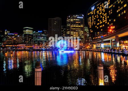 Spectacular night view on Darling Harbour. Darling Harbour is a major ...