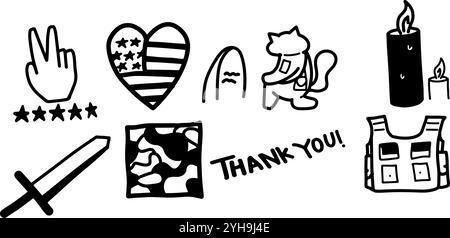 Veterans Day Set Illustration | Minimalist Doodle Vector for Patriotic ...