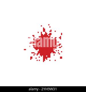 Red blood splatter in pixel art style. Pixelated blood stain with drips ...