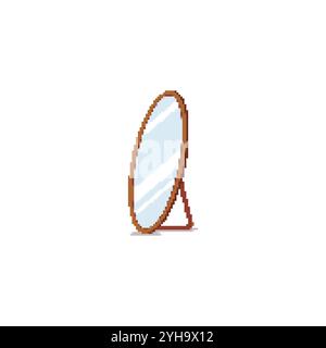 Pixel art oval mirror with wooden frame. Minimalistic mirror design in ...