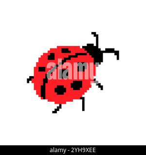 Pixelated ladybug. Simple pixel art red ladybug with black spots and ...