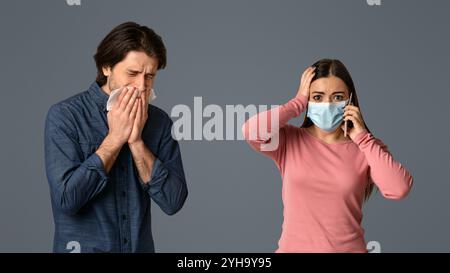 Panicked woman calling to hospital emotionally reacting to her ...