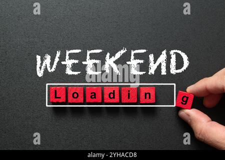 Chalkboard with a concept of weekend loading bar Stock Photo - Alamy