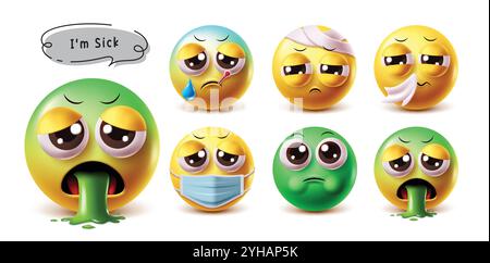 Round face vomit. Sick emoticon. Disgusting emoji isolated on white ...