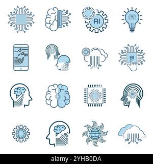 Artificial Intelligence groups Related Vector Line Icons. Contains such ...