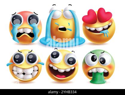 Yellow crying emoji faces. Cry face set, vector crier emojies with ...