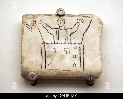 Roman tombstone with Christian iconography. Two fish and five bread ...