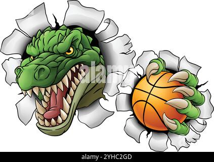 Crocodile Dinosaur Alligator Basketball Mascot Stock Vector Image & Art ...