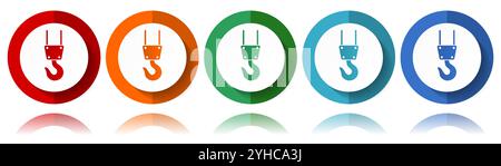 Industry, crane, counstruction vector icons, colorful glossy buttons on ...