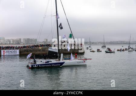 Oliver Heer boat (Tut Gut.) in the channel for the start of the Vendee ...